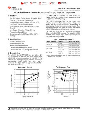 LMV393MX Analog Comparators Dual General Purpose Low Voltage Tiny Pack Comparator At 40