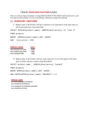 SingleRow Functions Example Docx Oracle SINGLE ROW FUNCTIONS Syntax Here You Will See Many