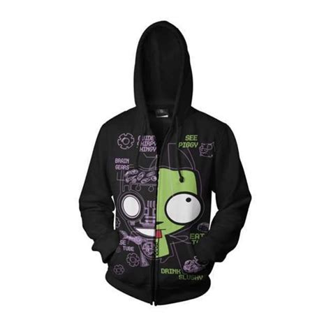Anime Invader Zim Hoodie Robot Gir Cosplay Costume Casual Zipper