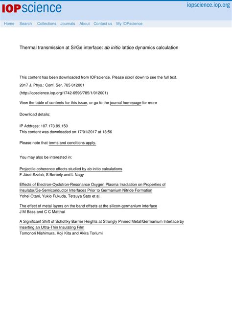 Pdf Thermal Transmission At Si Ge Interface Ab Initio Lattice