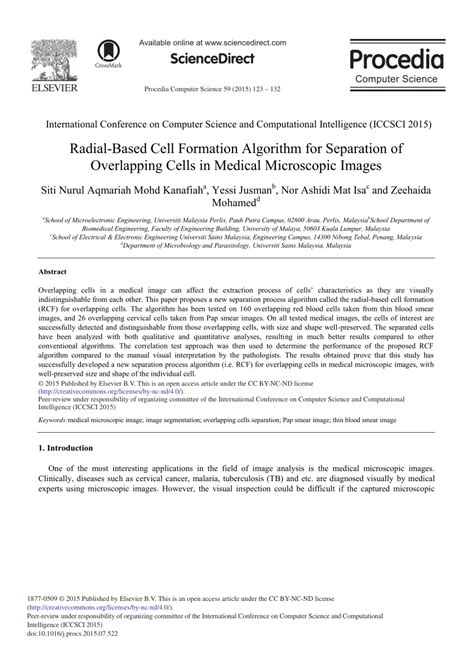 Pdf Radial Based Cell Formation Algorithm For Separation Of Overlapping Cells In Medical