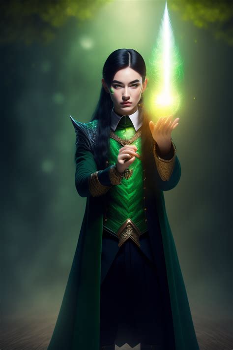 Lexica Young Wizard With Black Hair And Pale Skin Casting A Green
