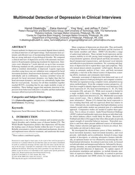 Pdf Multimodal Detection Of Depression In Clinical Interviews