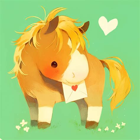 ラブレターをくわえるゆるい馬｜イラスト・フリー素材なら「シンテリ」