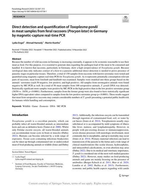 Pdf Direct Detection And Quantification Of Toxoplasma Gondii In Meat Samples From Feral