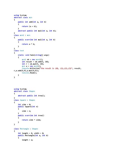 Abstract Class And Methods Pdf Class Computer Programming