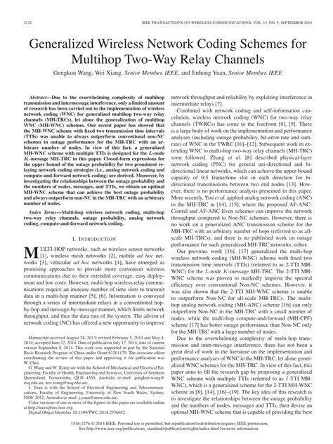 Pdf Generalized Wireless Network Coding Schemes For Multihop Two Way