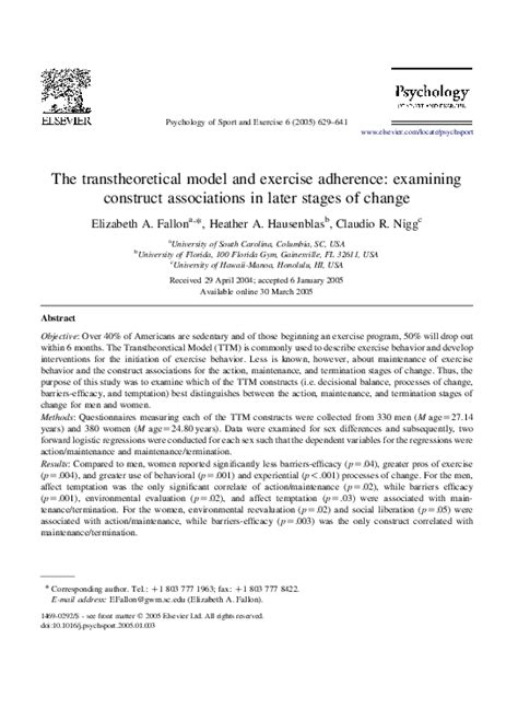 Pdf The Transtheoretical Model And Exercise Adherence Examining