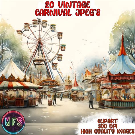 Watercolor Vintage Carnival Clipart 20 High Quality S Instant