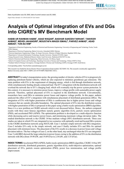 Pdf Analysis Of Optimal Integration Of Evs And Dgs Into Cigres Mv Benchmark Model