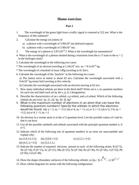 Exercises Part 1 2020 Pdf Atomic Orbital Electron Configuration