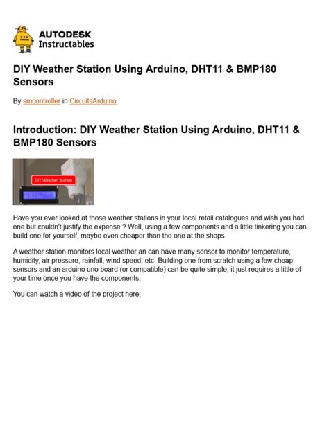 Diy Weather Station Using Arduino Dht11 And Bmp180 Sensors 4 Steps Instructab Pdf Arduino