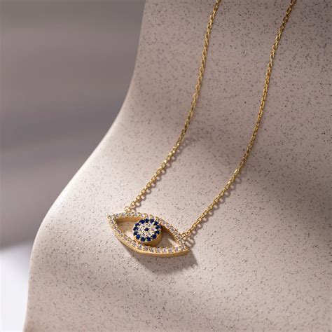 14k Gold Evil Eye Necklace Gold Evil Eye Necklace Minimalist Necklace