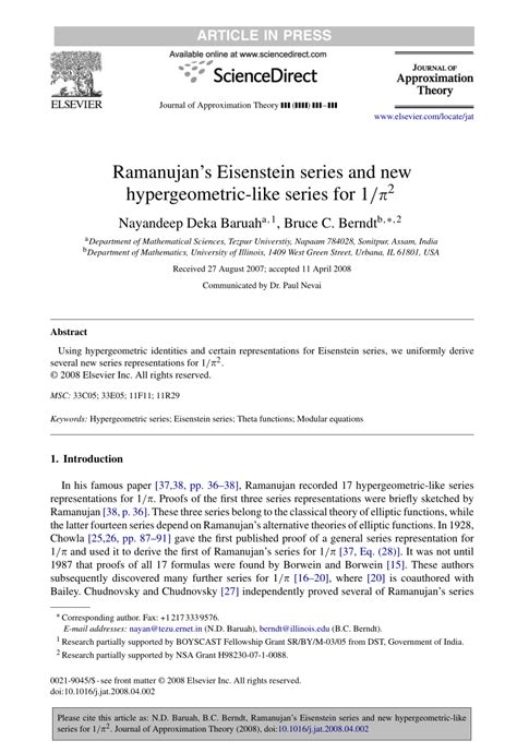 Pdf Ramanujans Eisenstein Series And New Hypergeometric Like Series For