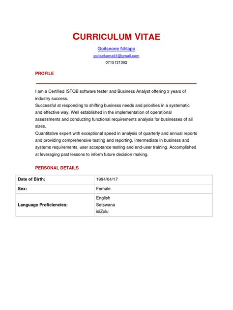 Goitseone Nhlapo Updated Cv Pdf Software Testing Computer Science