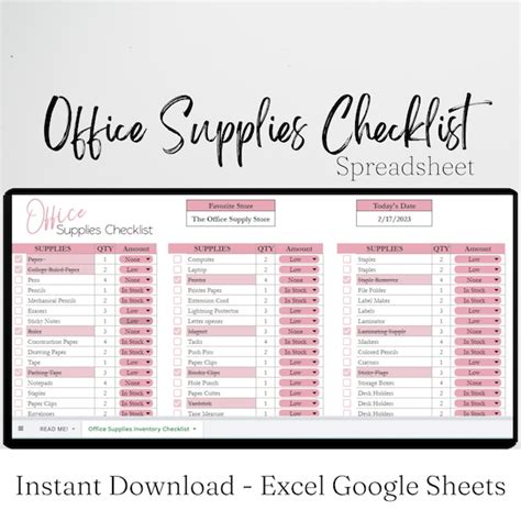 Office Supplies Inventory Excel Spreadsheet Etsy