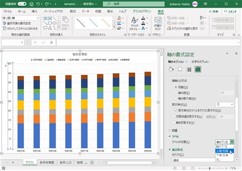 Excel 2019：グラフの軸ラベルの位置を変更するには