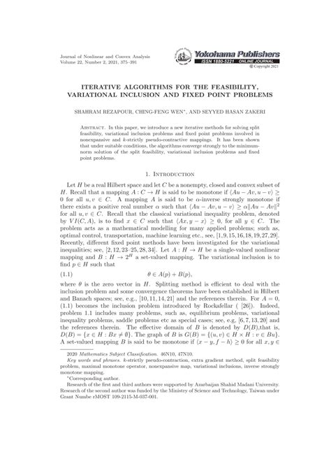 pdf iterative algorithms for the feasibility variational inclusion