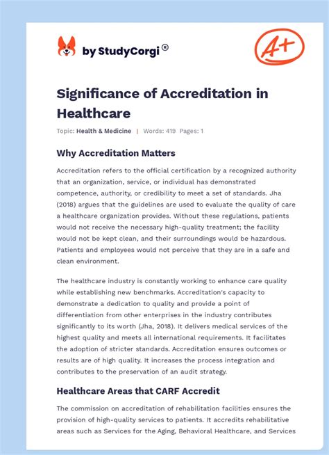 Significance Of Accreditation In Healthcare Free Essay Example