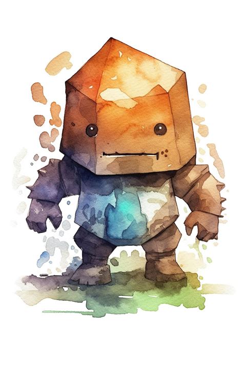 Premium Ai Image Golem Watercolor Clipart Cute Isolated On White Background With Generative Ai
