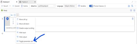 azure synapse notebooks passing parameter and return or capture