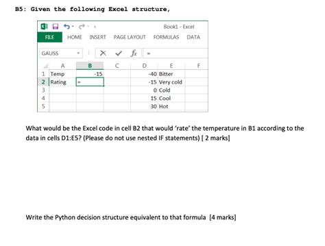 solved b5 given the following excel structure bookl