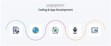 Coding And App Development Line Filled Flat 5 Icon Pack Including