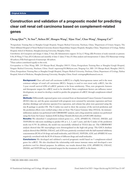 Pdf Construction And Validation Of A Prognostic Model For Predicting