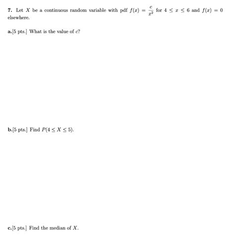 solved 7 let x be a continuous random variable with pdf