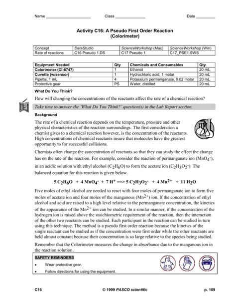 Experiment C17 A Pseudo First Order Reaction