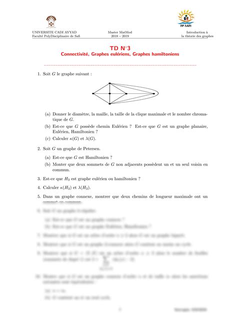 Solution Master Mathematiques Introduction A La Theorie Des Graphes Td 3 Connexite Graphes