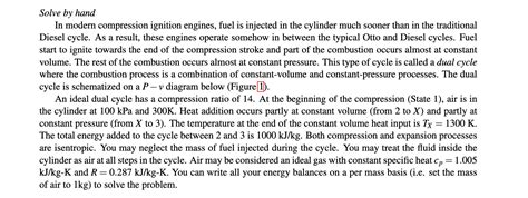 Solved Solve By Hand In Modern Compression Ignition Engines
