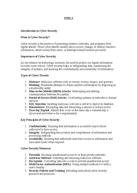 Cyber Security Unit I Notes Unit I Introduction To Cyber Security