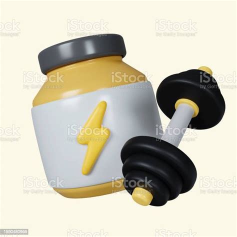 3d 스포츠 영양 피트니스 보조제 피트니스와 건강 운동기구 아이콘은 노란색 배경에 분리되어 있습니다 3d 렌더링 그림입니다 클리핑 패스 3차원 형태에 대한 스톡 사진 및