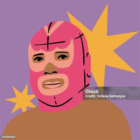 루차 리브레 마스크 루차도르 화려한 머리 전통적인 멕시코 레슬링 마스크 루차도레스 영웅 손으로 그린 현대 벡터 삽화 만화 스타일 일러스트레이션에 대한 스톡 벡터 아트 및