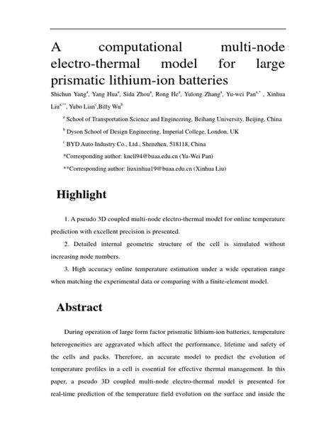a computational multi node electro thermal model for large prismatic