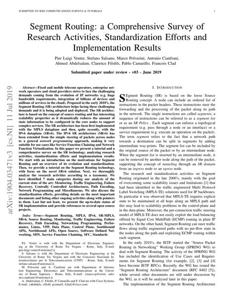 Pdf Segment Routing A Comprehensive Survey Of Research Activities