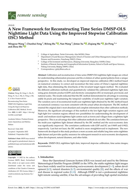 Pdf A New Framework For Reconstructing Time Series Dmsp Ols Nighttime Light Data Using The