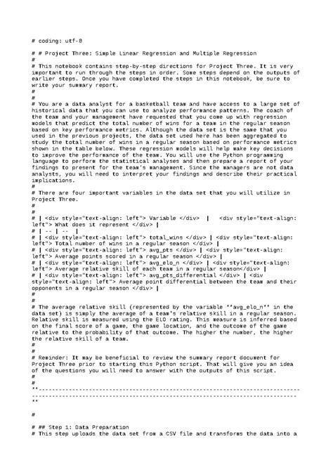 Project Three Jupyter Script Coding Utf Project Three Simple Linear Regression And