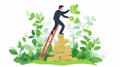 Successful Businessman Climbing Money Ladder With Growing Wealth