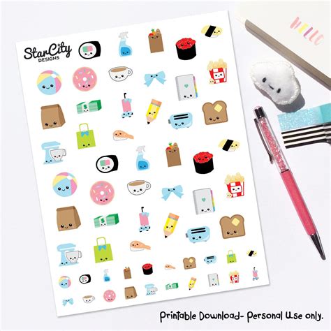 Printable Kawaii Stickers Kawaii Planner Stickers Any