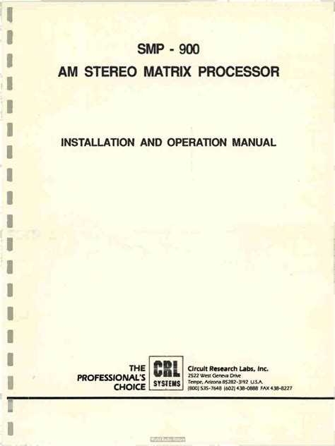 Crl Smp 900 Am Stereo Matrix Processor 1986 Pdf Frequency