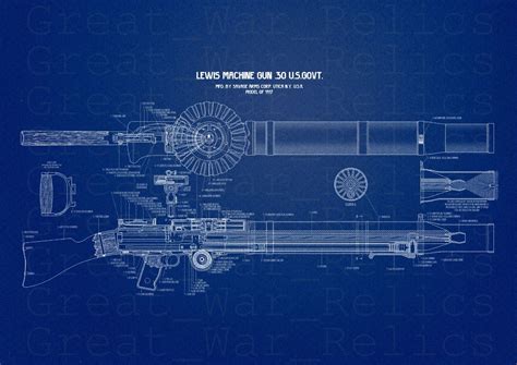 Lewis Machine Gun Patent Print Ww1 British Militaria Wwi Wood Framed Or