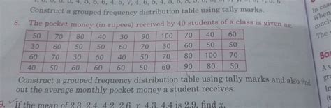 Construct A Grouped Frequency Distribution Table Using Tally Marks8 Th