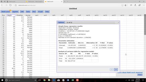 StatCrunch Regression Tutorial YouTube