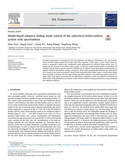 model based adaptive sliding mode control of the subcritical boiler