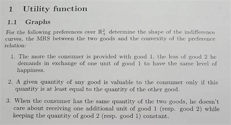Solved 1 Utility Function 1 1 Graphs For The Following