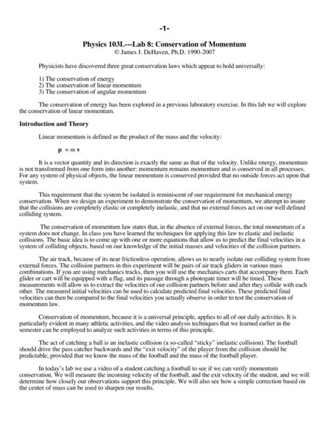 Conservation Of Momentum Lab Physics 103L Experiments