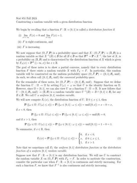 Construction Of Random Variable Distribution Function Pdf Function