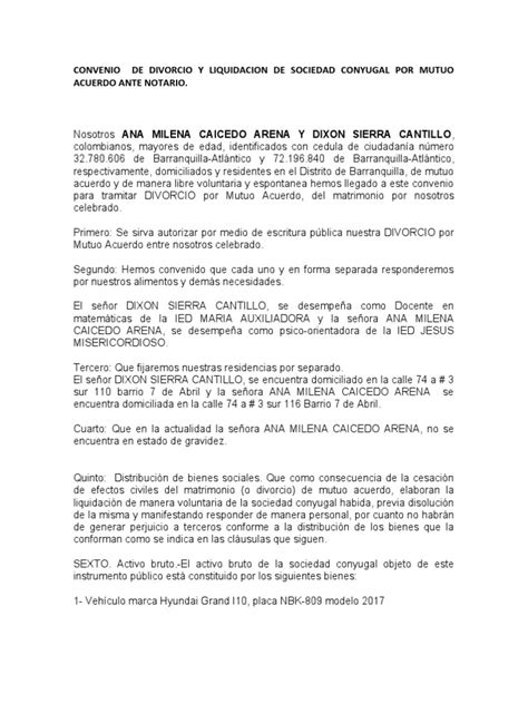 Convenio Divorcio Ana Pdf Propiedad De La Comunidad Divorcio